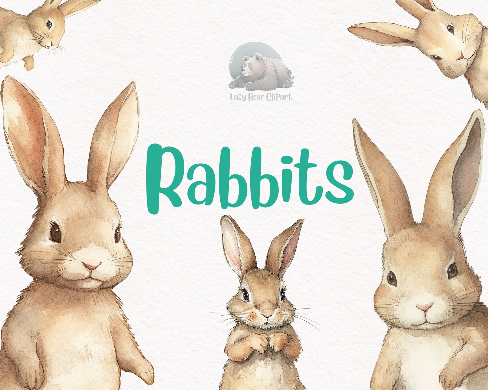 Bunny Rabbit Watercolor Clipart, Cute Nursery Decor, Wall Art,baby ...