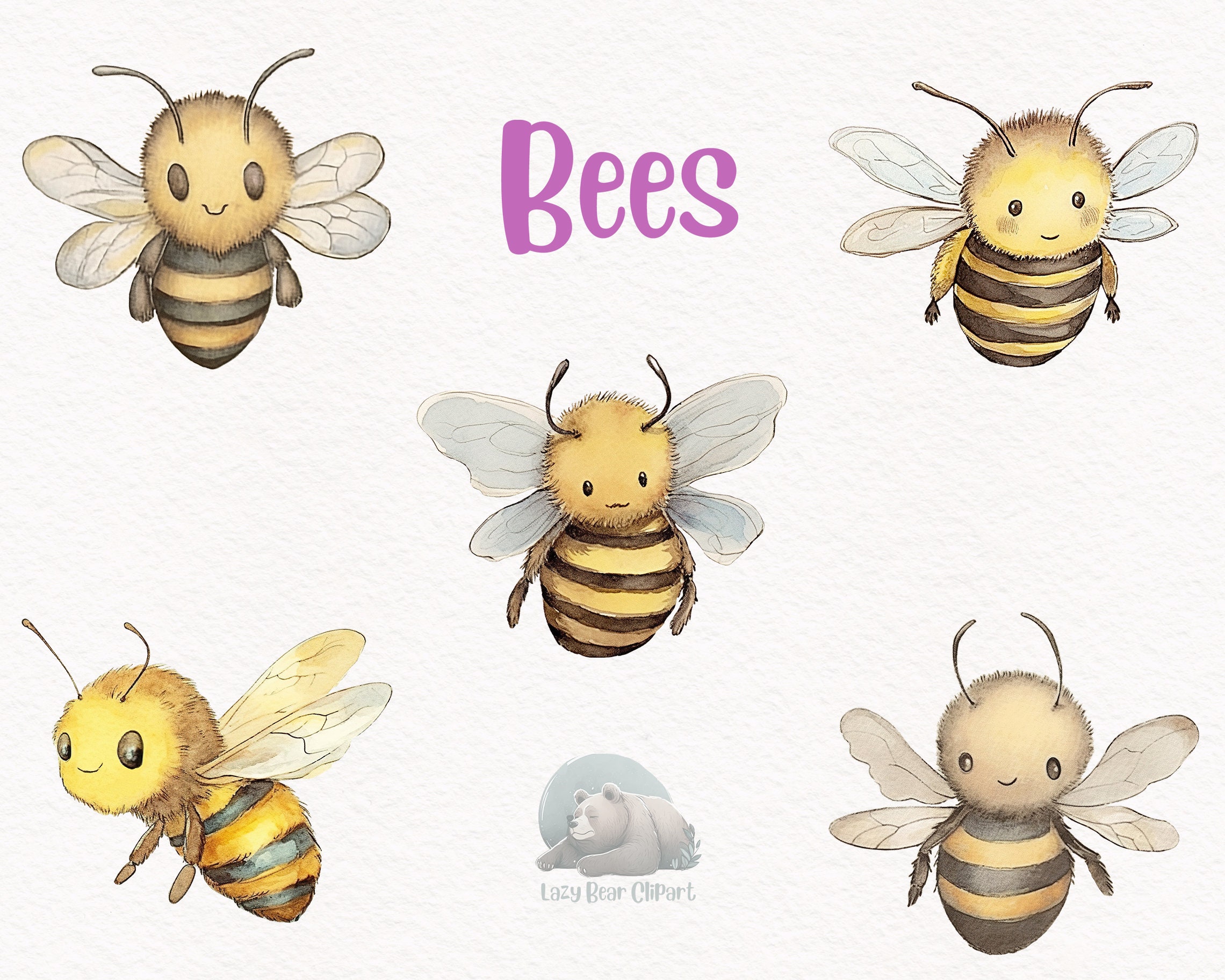 Bee Watercolor Clipart, Cute Nursery Decor, Wall Art, Baby Shower PNG ...