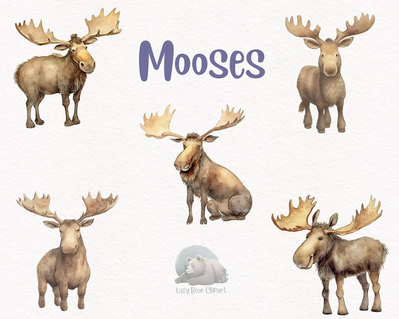 Moose Watercolor Clipart, Cute Nursery Decor, Wall Art,baby Shower PNG ...