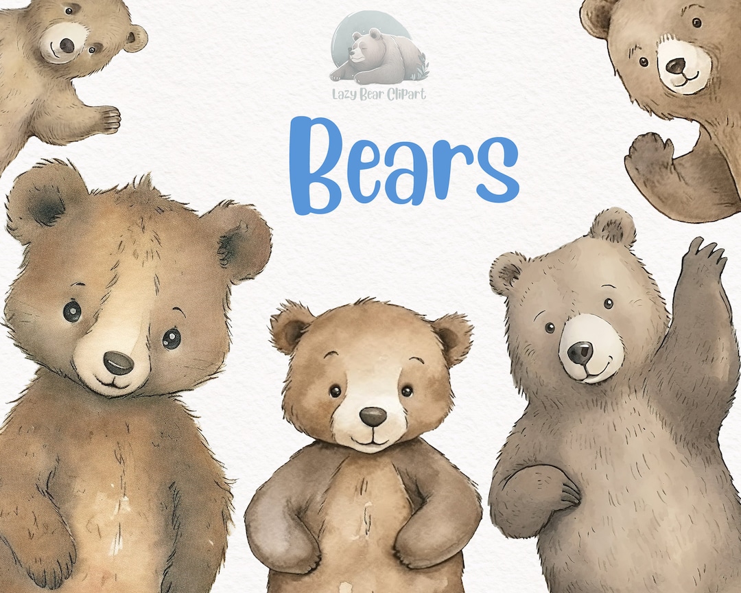 Bear Watercolor Clipart, Cute Nursery Decor, Wall Art, Baby Shower PNG ...