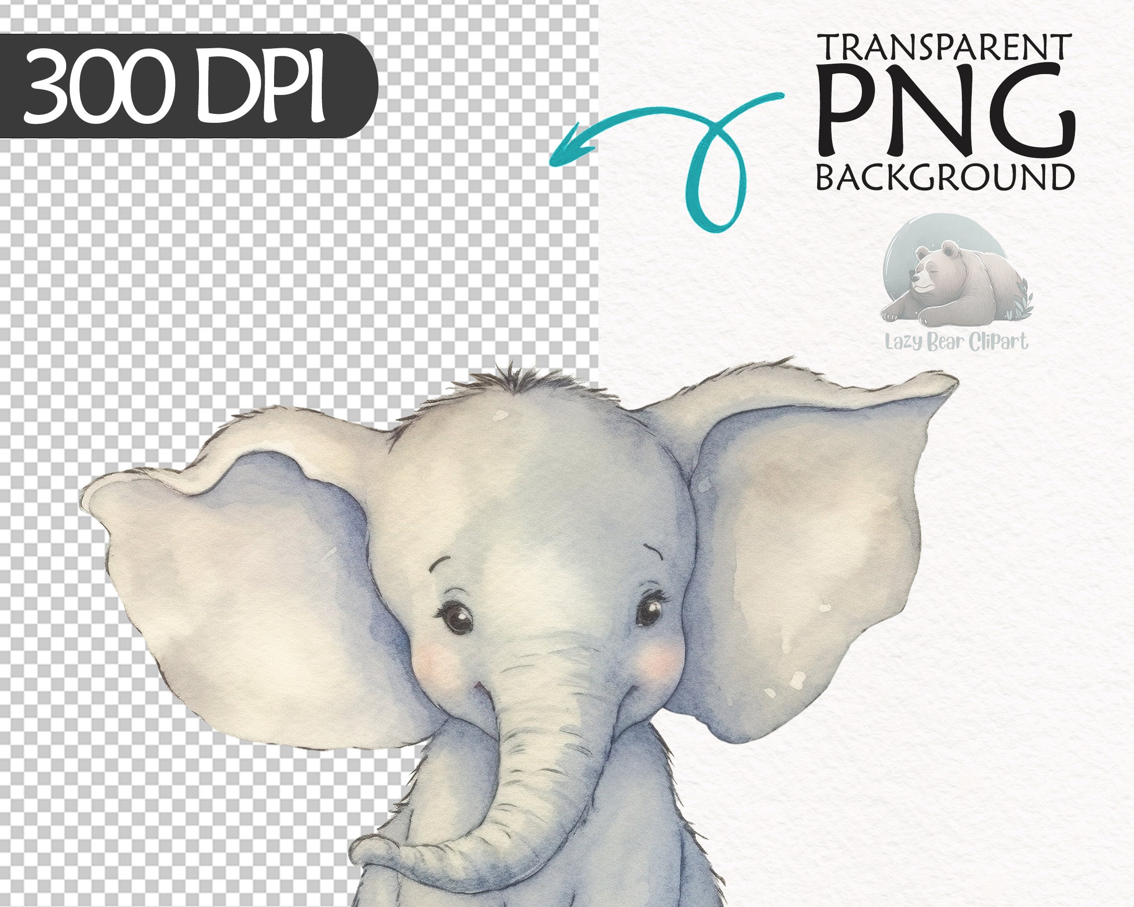 Elephant Watercolor Clipart, Cute Nursery Decor, Wall Art,baby Shower ...