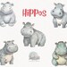 Hippo Watercolor Clipart, Cute Nursery Decor, Wall Art,baby Shower PNG ...