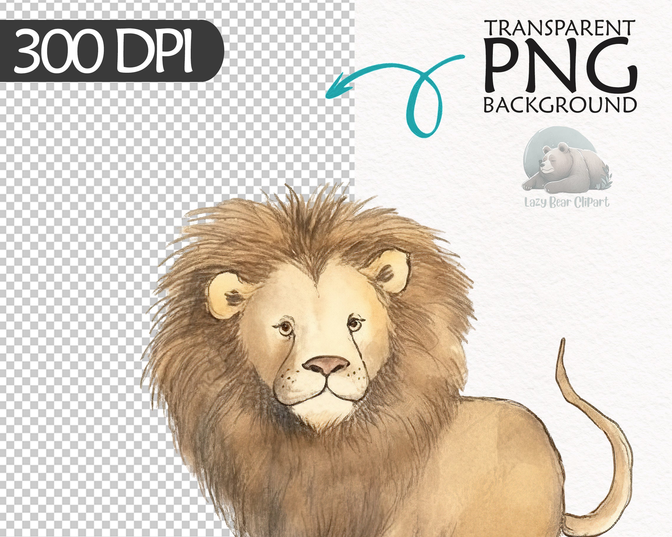 Lion Watercolor Clipart, Cute Nursery Decor, Wall Art,baby Shower PNG ...