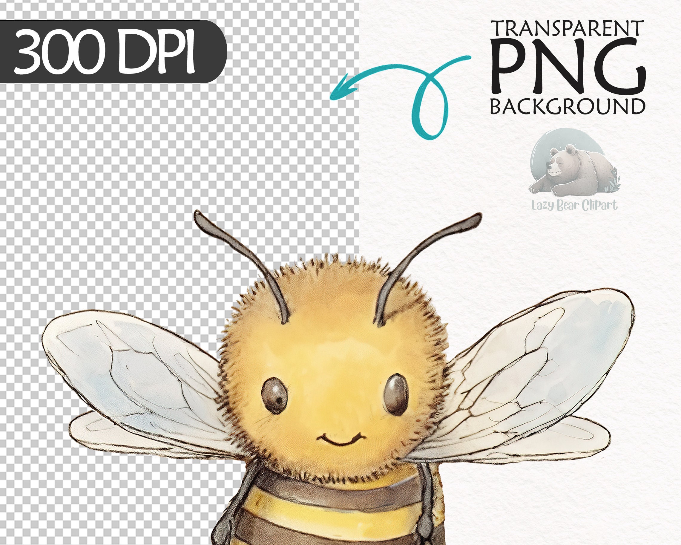 Bee Watercolor Clipart Cute Nursery Decor Wall Art Baby - Etsy