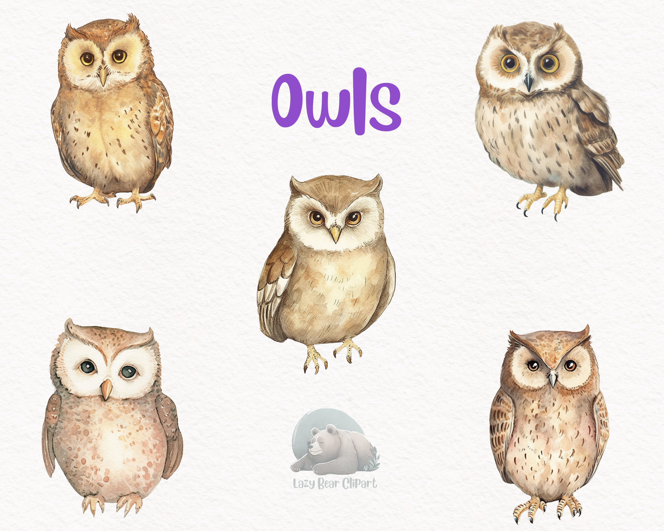 Owl Watercolor Clipart, Cute Nursery Decor, Wall Art,baby Shower PNG ...