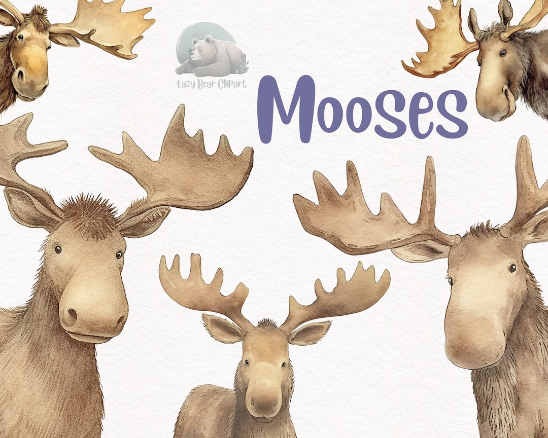 Moose Watercolor Clipart, Cute Nursery Decor, Wall Art,baby Shower PNG ...