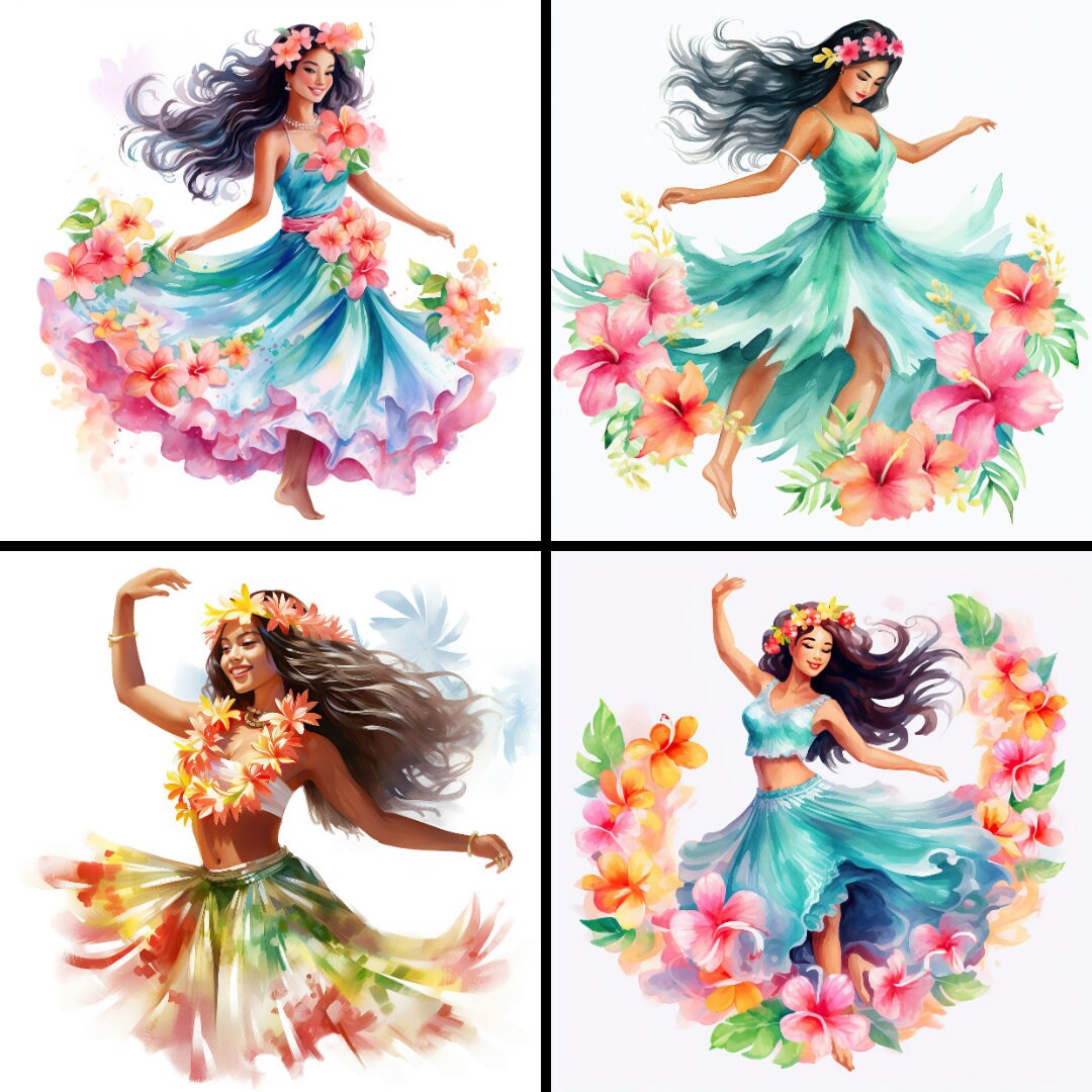 20 Hawaii Girls Clipart Dancing Girls Png Files White Background Hawaii ...