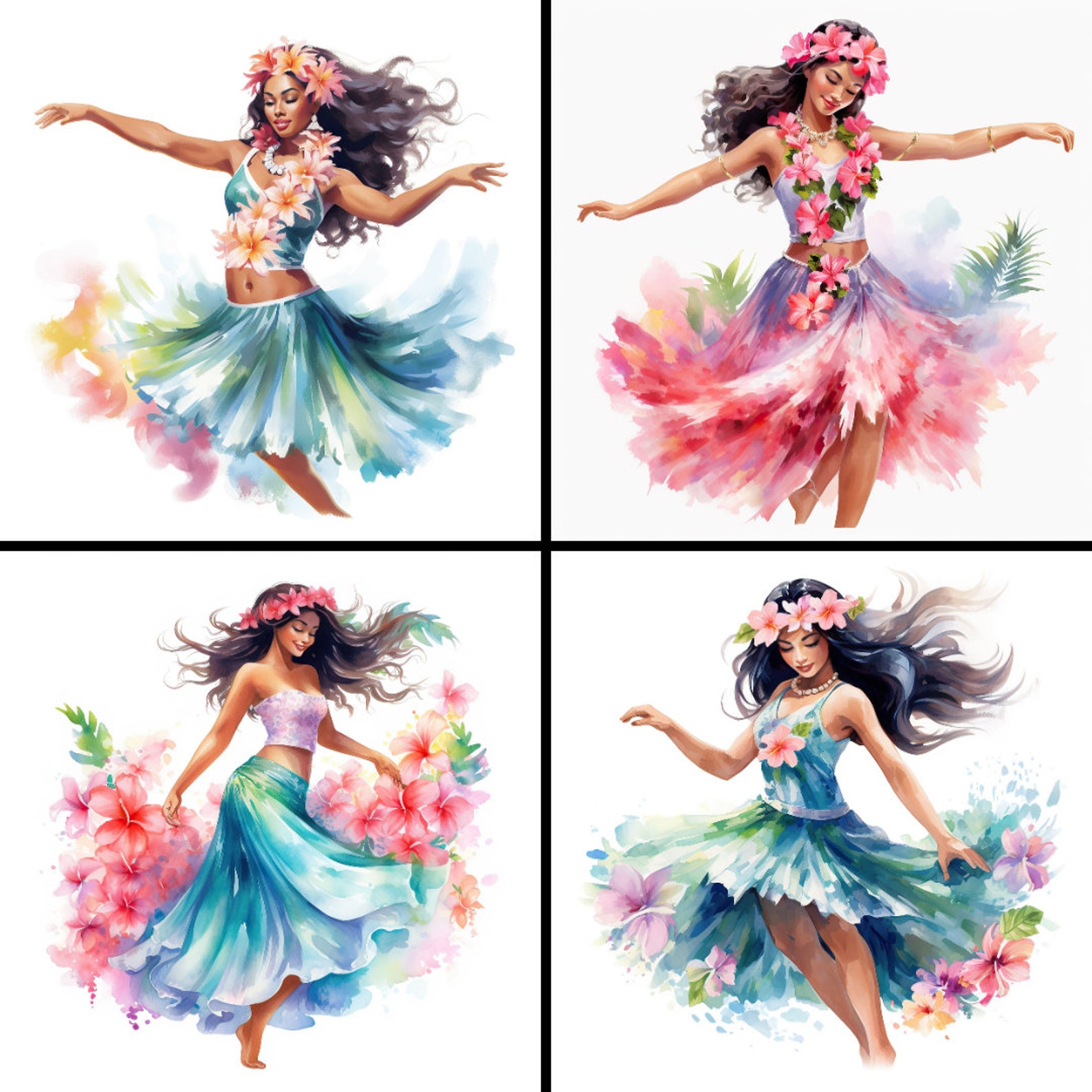 20 Hawaii Girls Clipart Dancing Girls Png Files White Background Hawaii ...