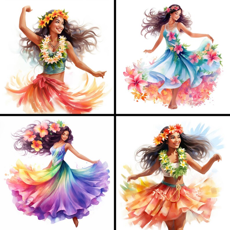 20 Hawaii Girls Clipart Dancing Girls Png Files White Background Hawaii ...