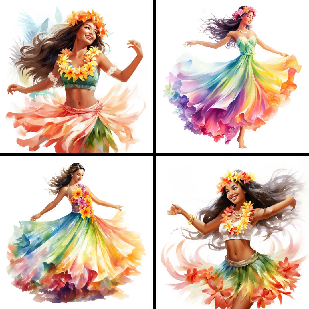 20 Hawaii Girls Clipart Dancing Girls Png Files White Background Hawaii ...