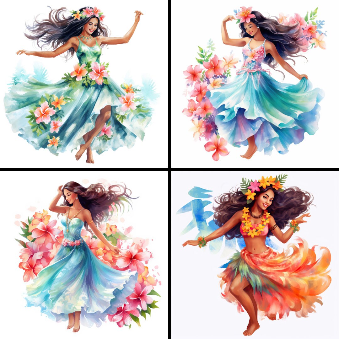 20 Hawaii Girls Clipart Dancing Girls Png Files White Background Hawaii ...