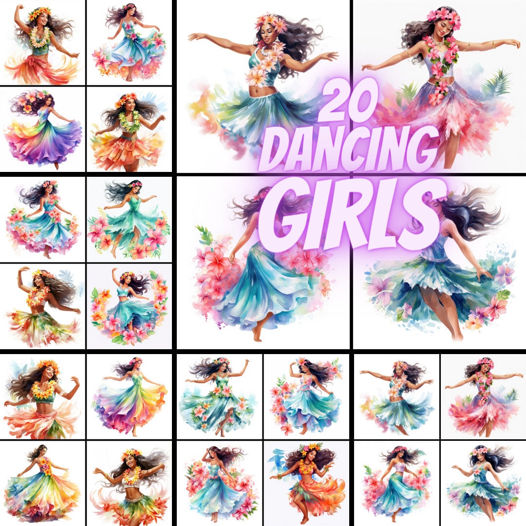 20 Hawaii Girls Clipart Dancing Girls Png Files White Background Hawaii ...