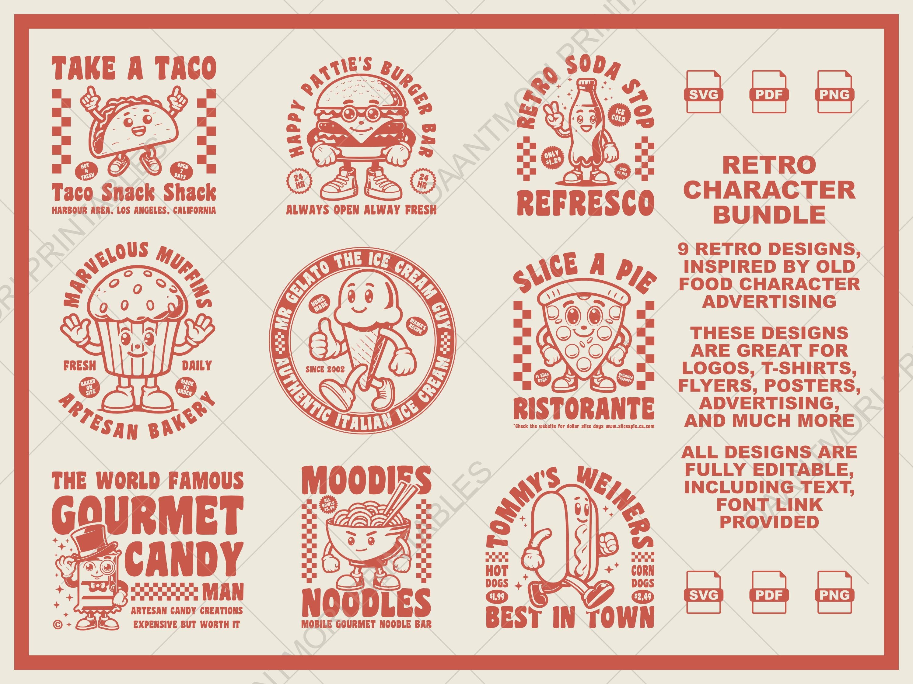 Retro Mascot Logo Bundle: Editable Cartoon Character Designs (digital ...