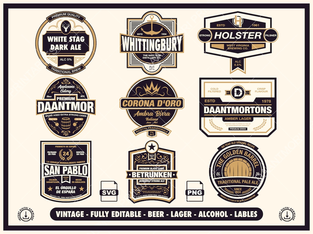 Vintage Beer Bottle Label Templates: Editable Text Lager Logos (SVG ...