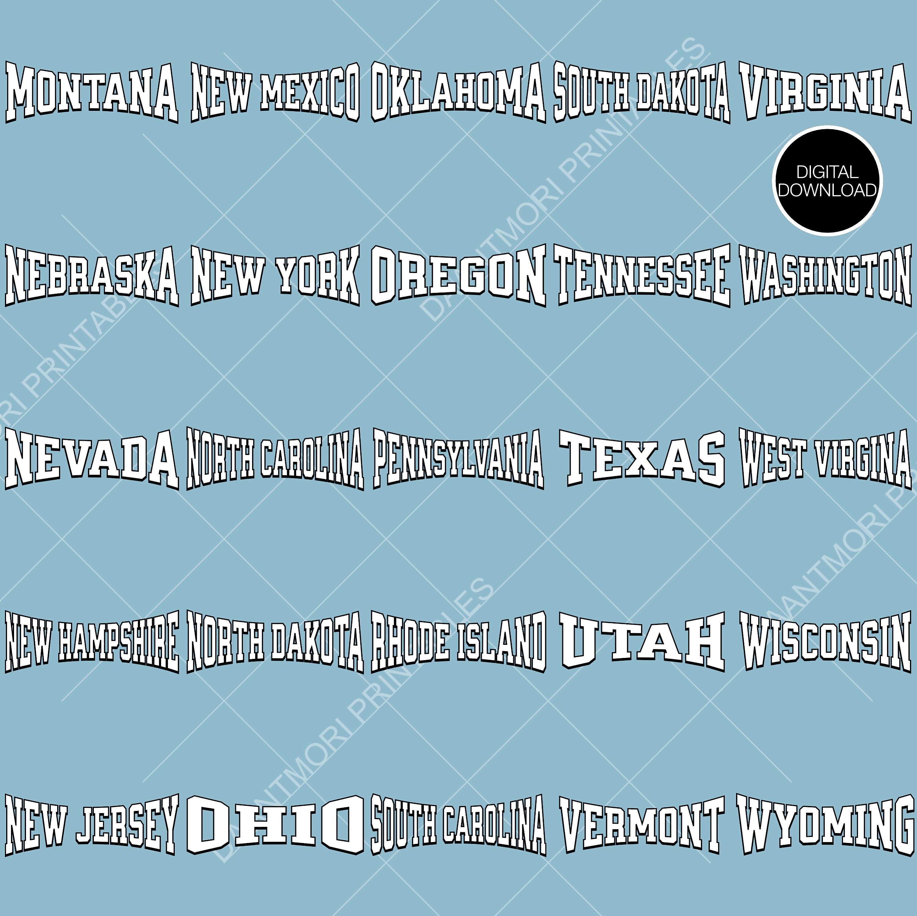 USA States SVG Bundle: Warped Text, College Varsity (digital Download ...