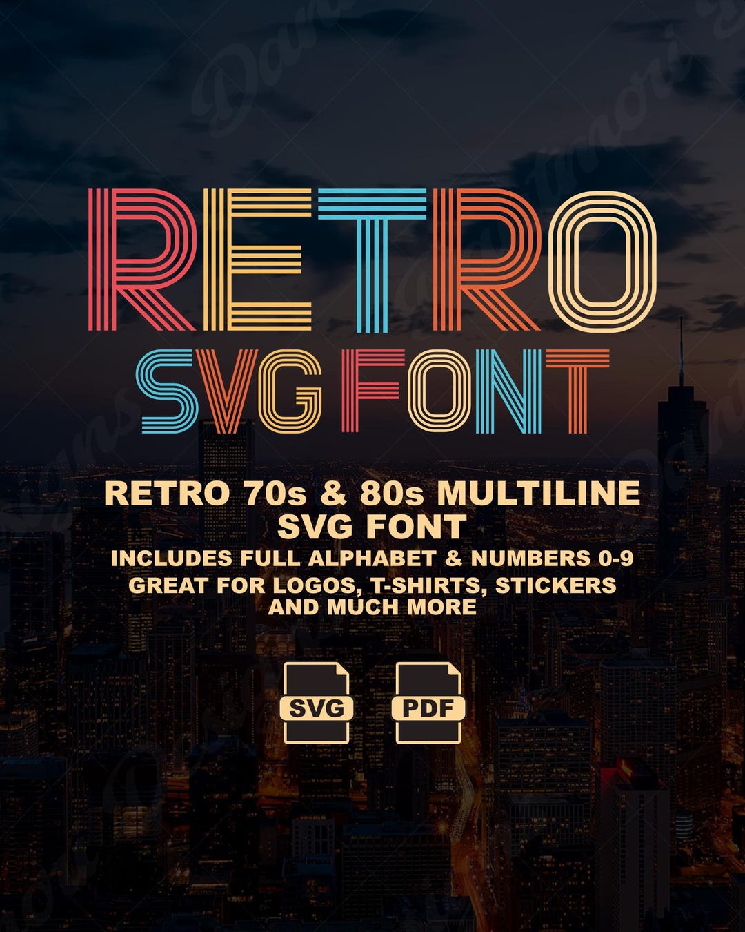 Retro Multiline SVG Font, Full Alphabet and Numbers, T-shirt Design ...