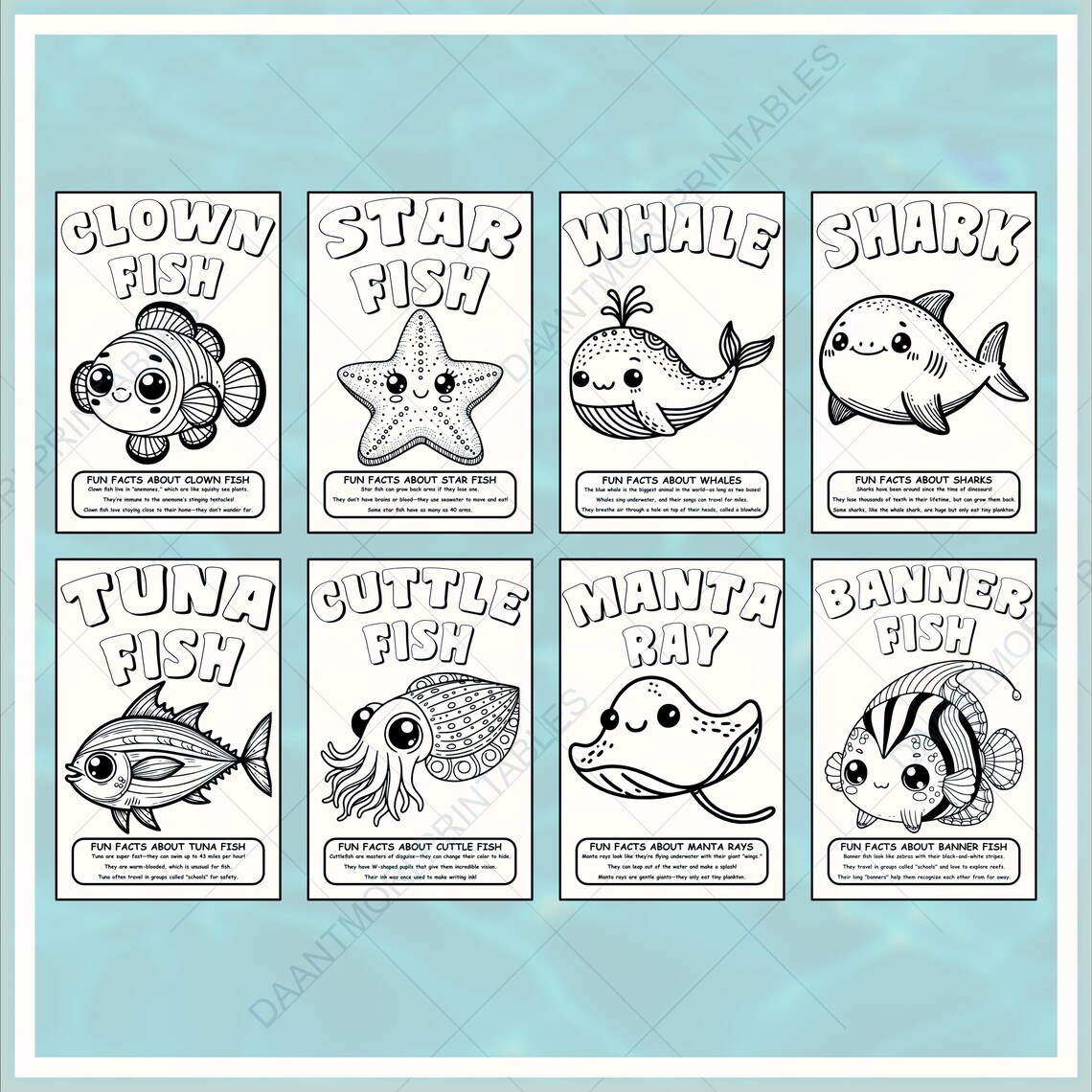 Sea Life Coloring Pages for Kids, Marine Creatures Facts (digital ...