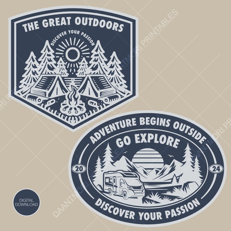 Outdoor Adventure Logo Templates: Hiking, Camping Badge Designs ...