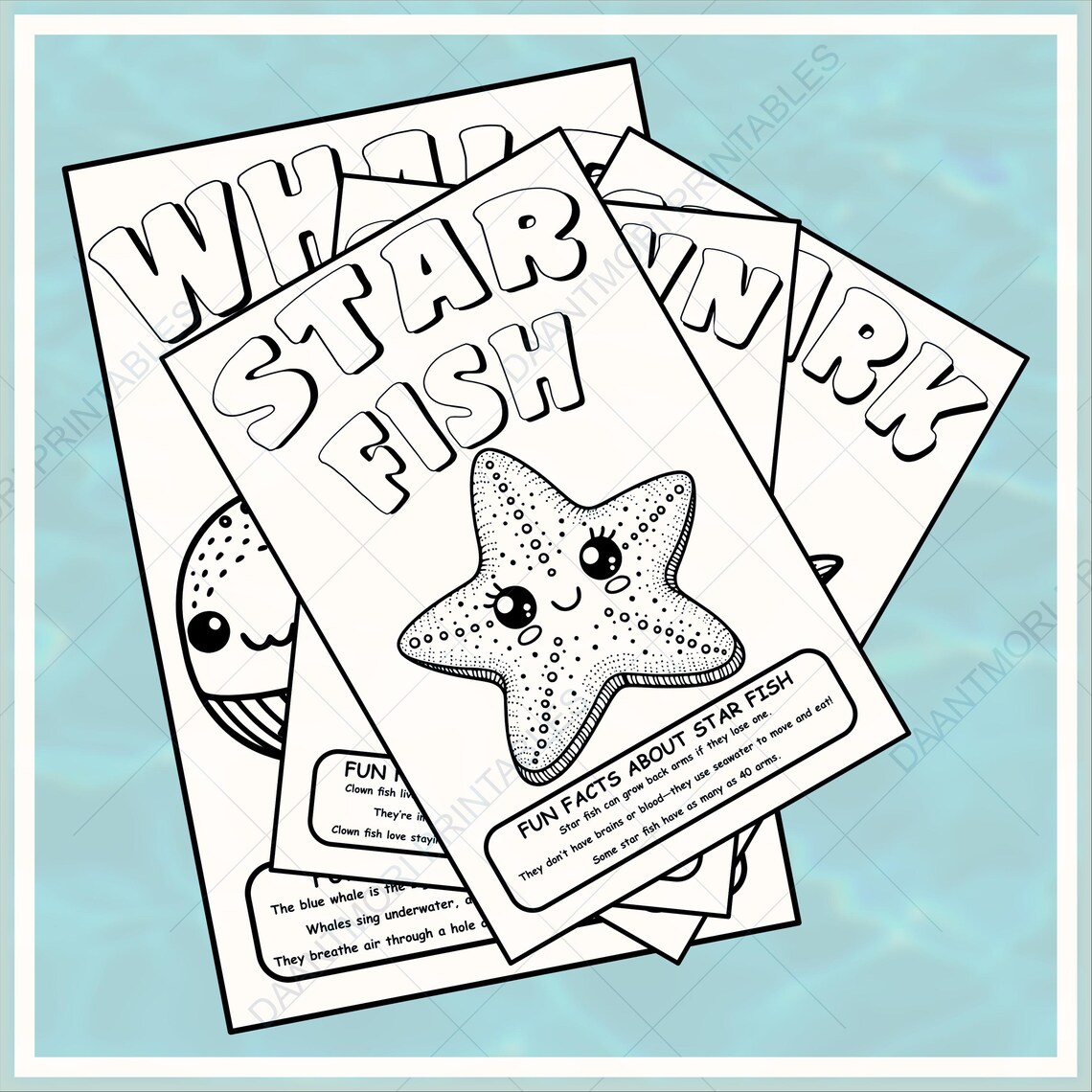 Sea Life Coloring Pages for Kids, Marine Creatures Facts (digital ...