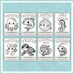 Sea Life Coloring Pages for Kids, Marine Creatures Facts (digital ...