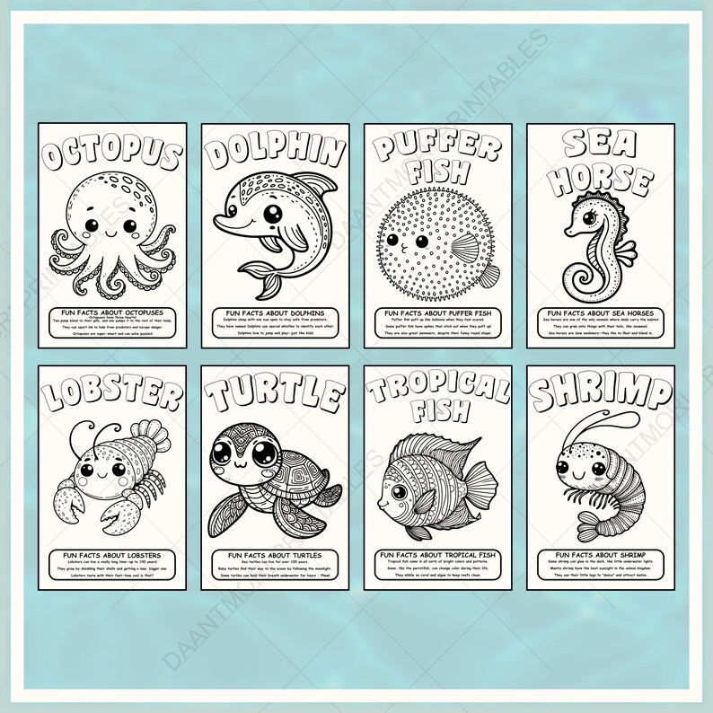 Sea Life Coloring Pages for Kids, Marine Creatures Facts (digital ...