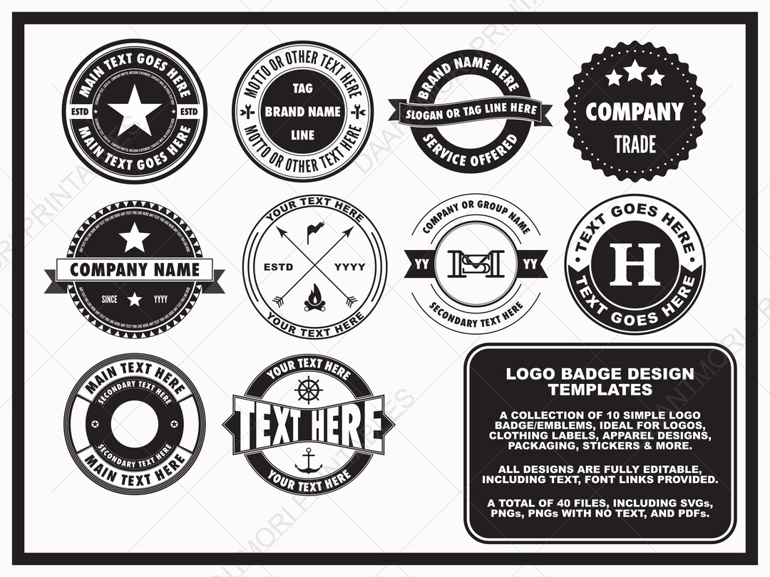 Vintage Round Badge Logo Bundle: Editable Templates (digital Download ...