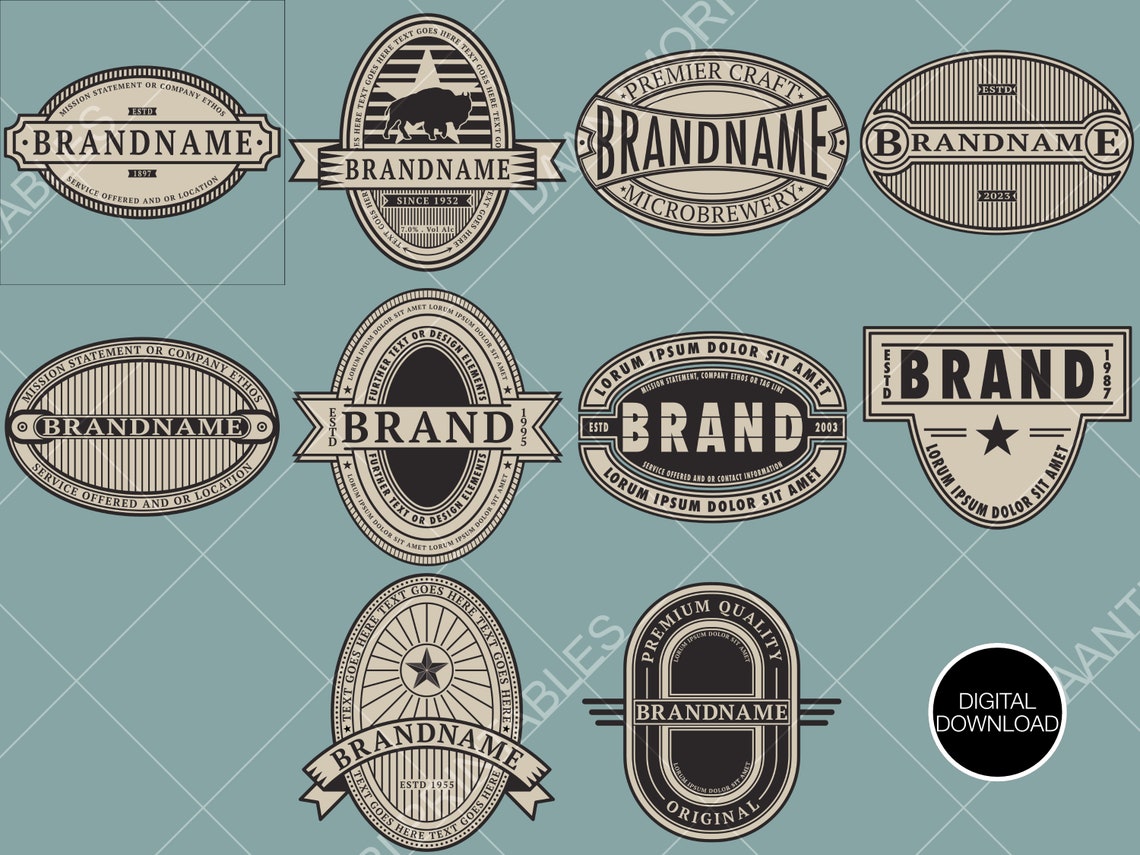 Editable Vintage Oval Logo Badge Bundle: DIY Emblem Designs (SVG, PNG ...