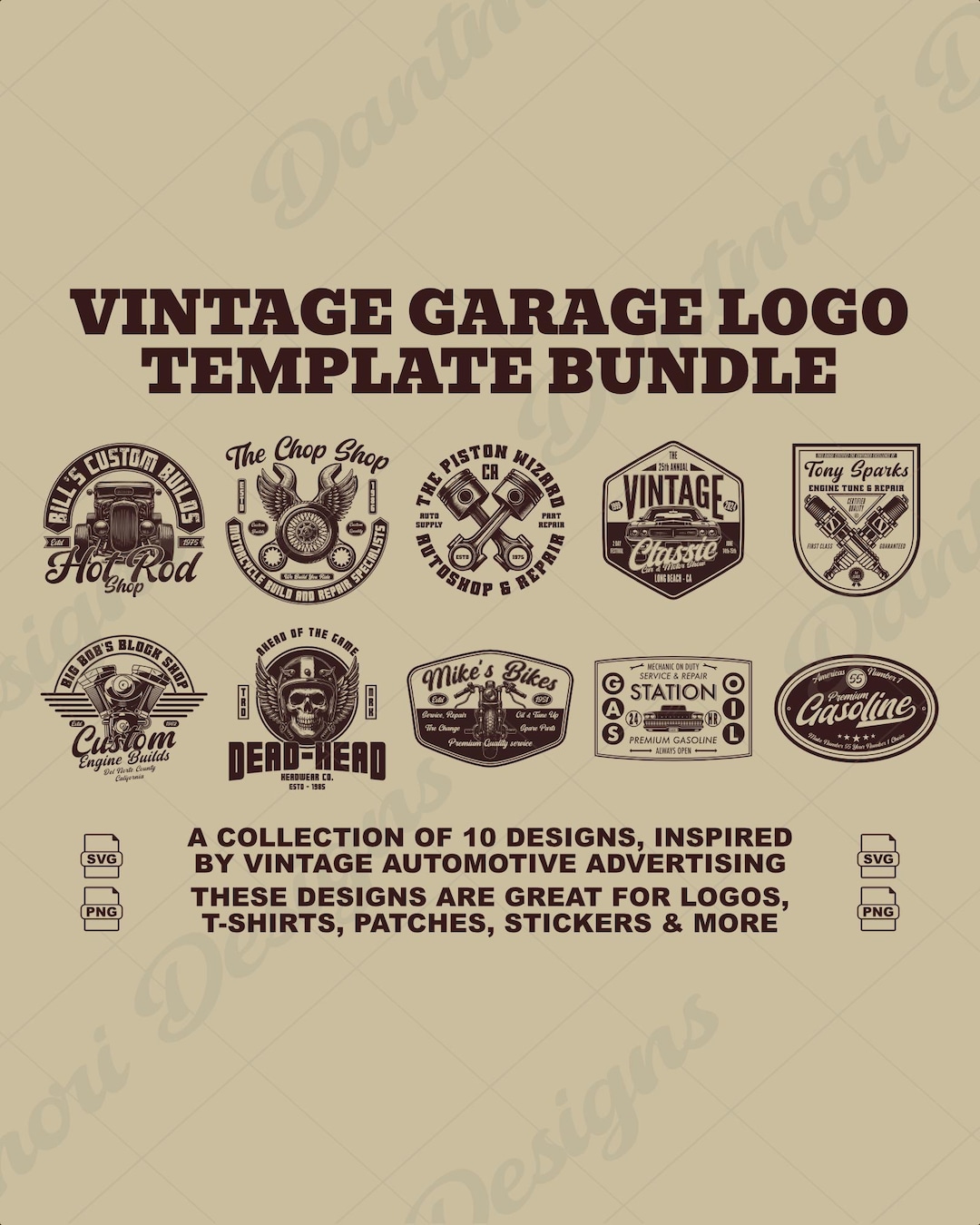 Retro Garage Logo Bundle: 50s Style Designs (digital Download SVG/PNG ...