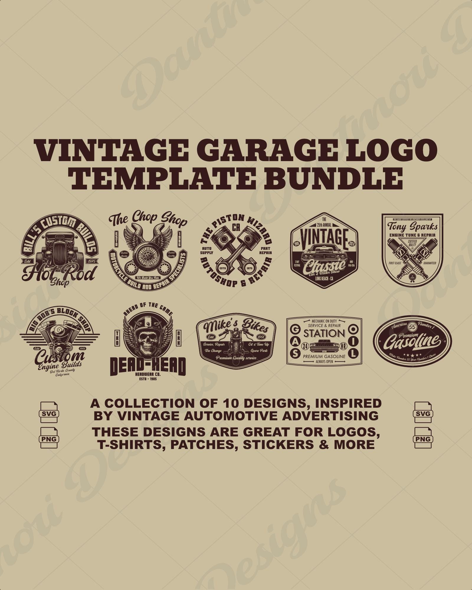 Retro Garage Logo Bundle: 50s Style Designs (digital Download SVG/PNG ...