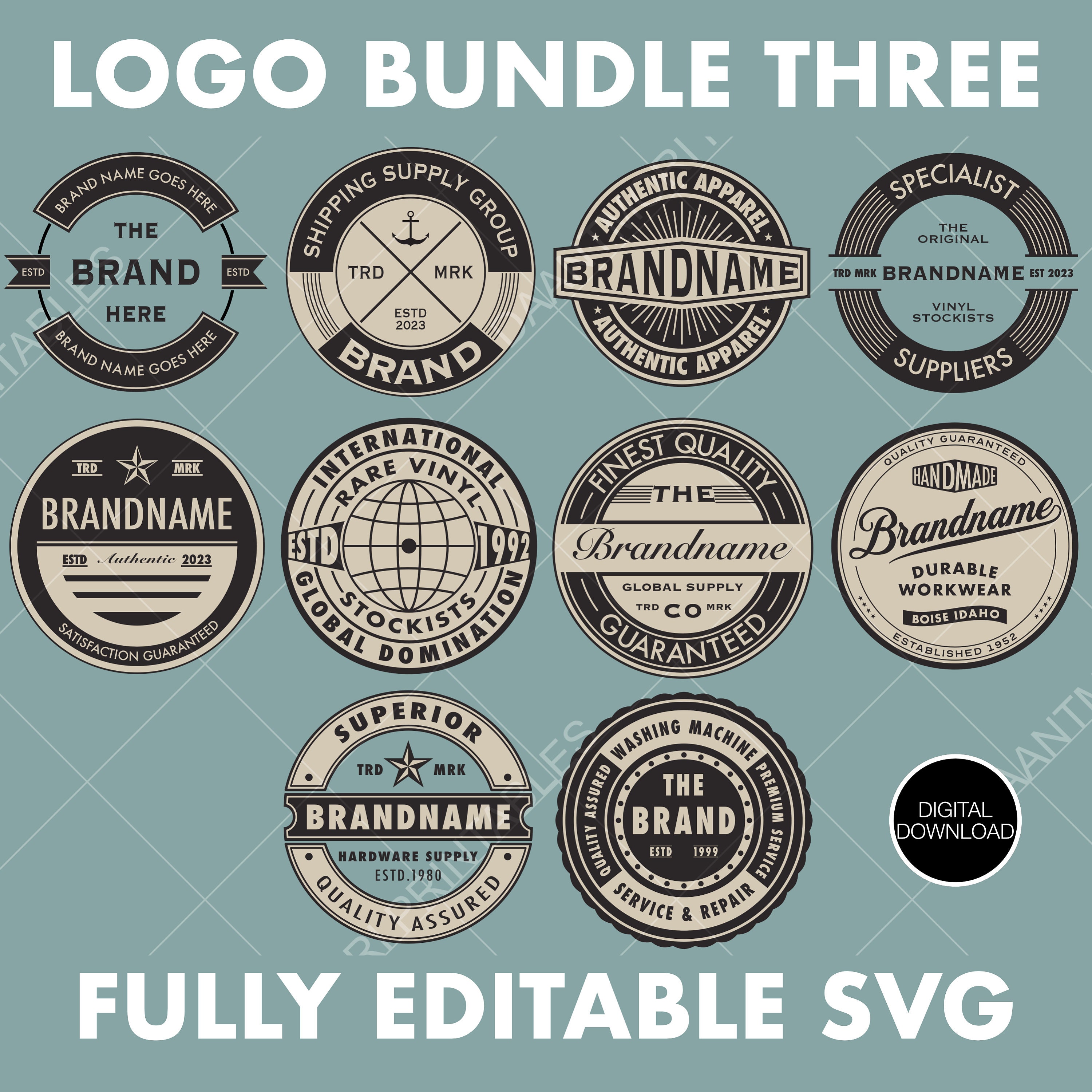 Vintage Badge Logo Mega Bundle, Editable Logo Badge Template Bundle ...