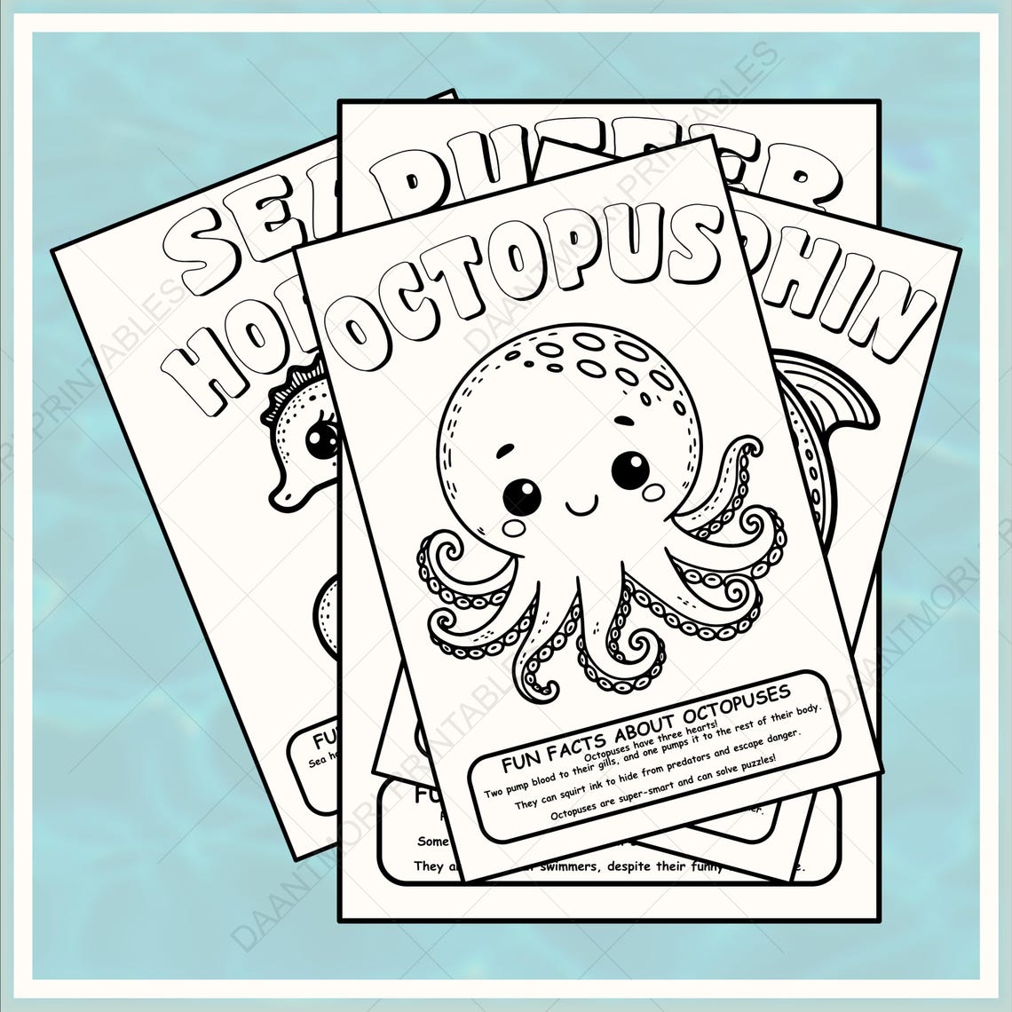 Sea Life Coloring Pages for Kids, Marine Creatures Facts (digital ...
