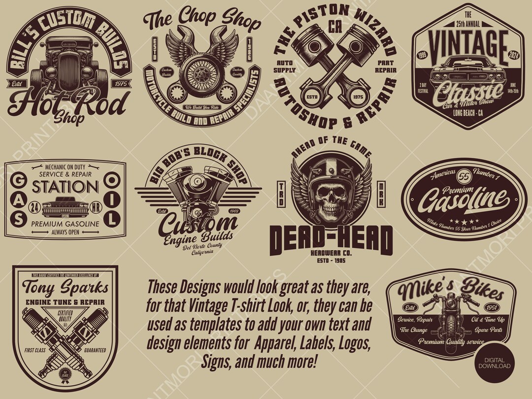 Retro Garage Logo Bundle: 50s Style Designs (digital Download SVG/PNG ...