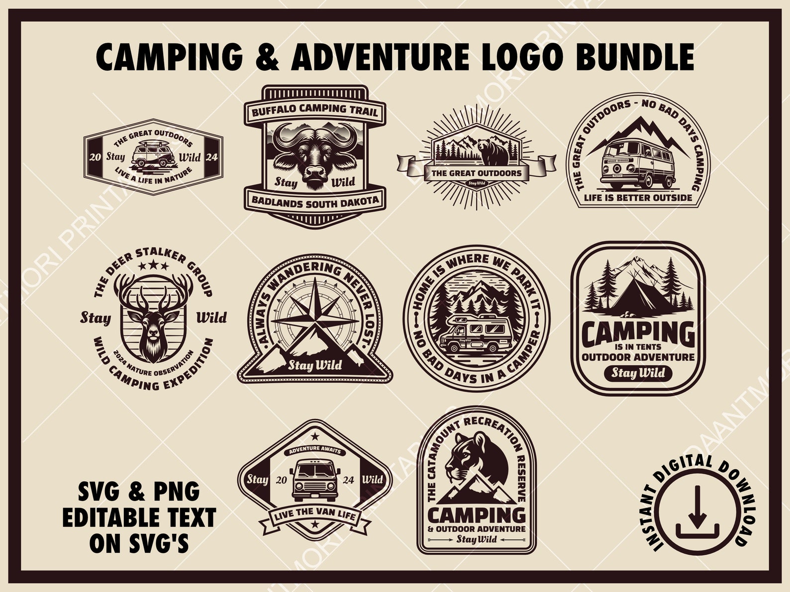 Vintage Camping Logo Bundle, Outdoor Adventure Logo, Camping Badge Logo ...