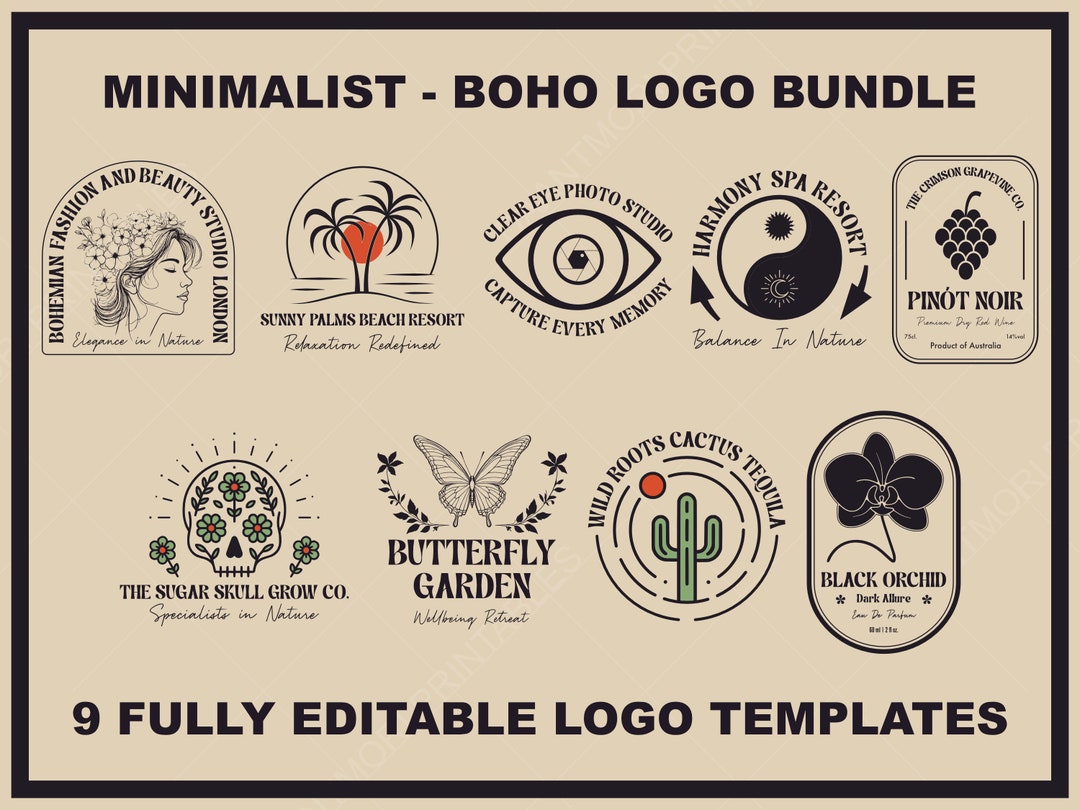 Boho Logo Design Templates: Minimalist Brand Logos, SVG Bundle (digital ...