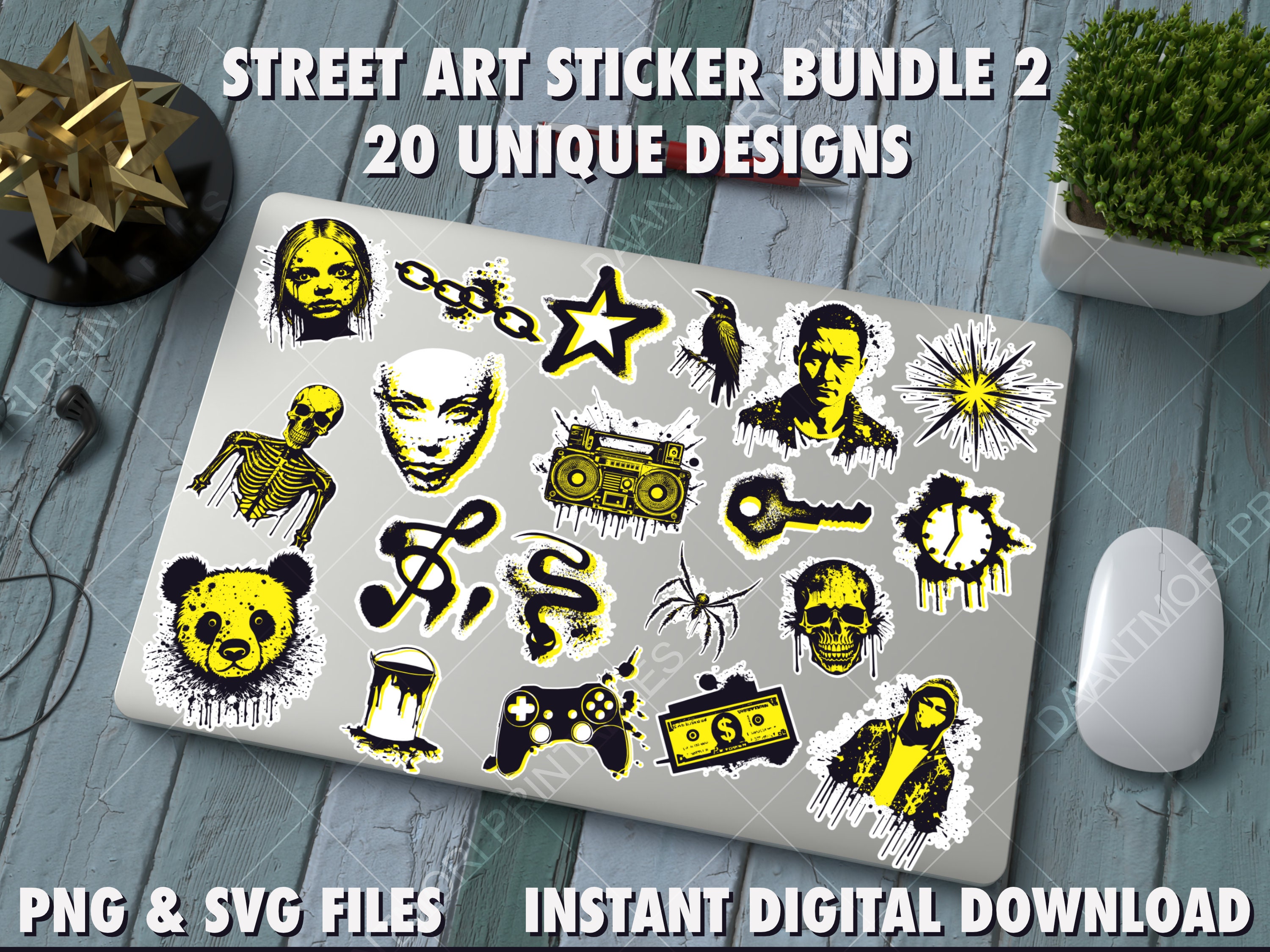 PNG Sticker Bundle, Street Art Stencil Stickers, Printable Sticker Art ...