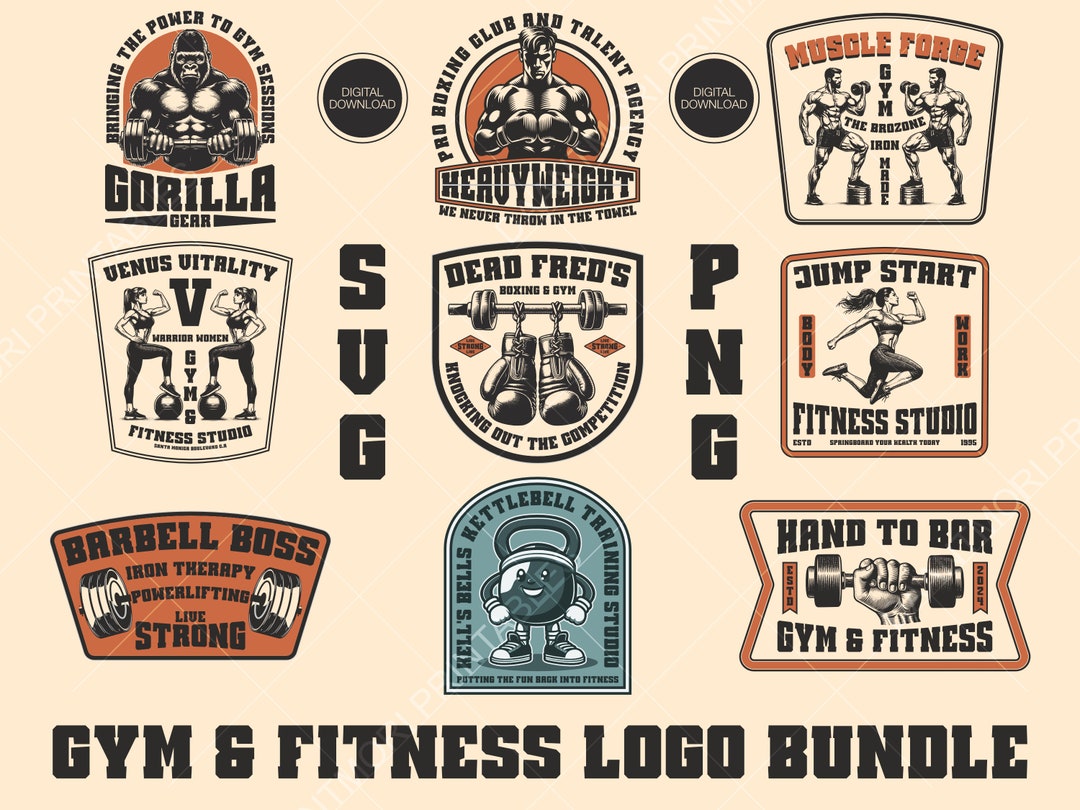 Vintage Gym Logo Bundle, Fitness Logo Design Bundle, Workout Logos ...
