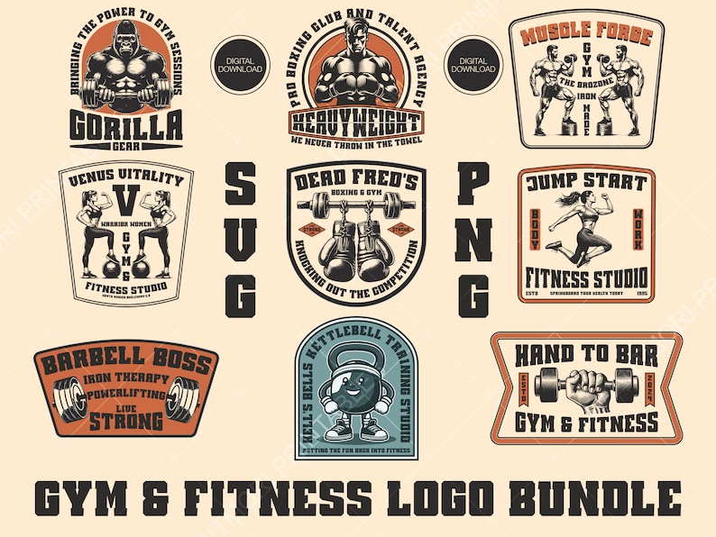 Vintage Gym Logo Bundle, Fitness Logo Design Bundle, Workout Logos ...