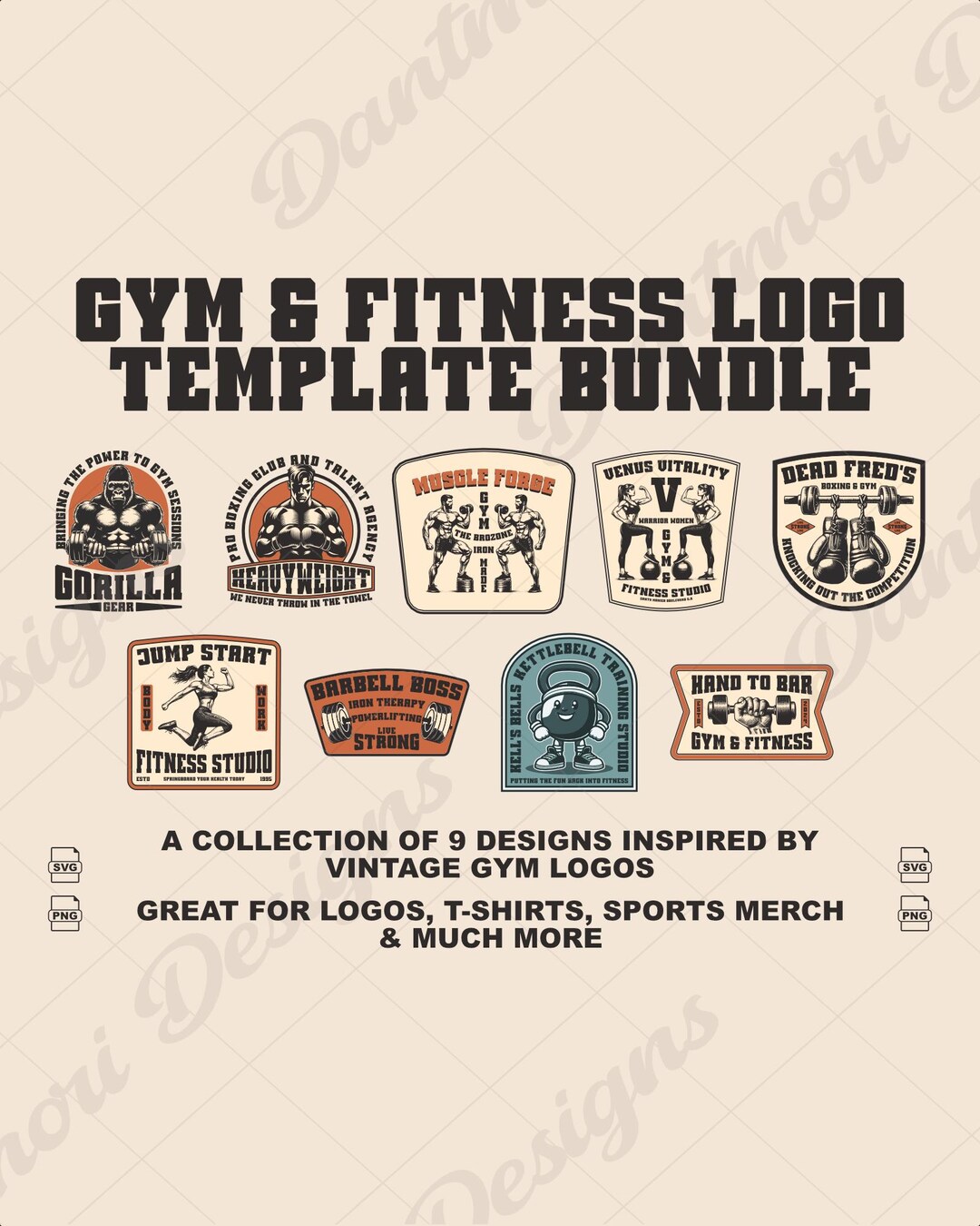Vintage Gym Logo Design Bundle: Retro Fitness Graphics (digital ...