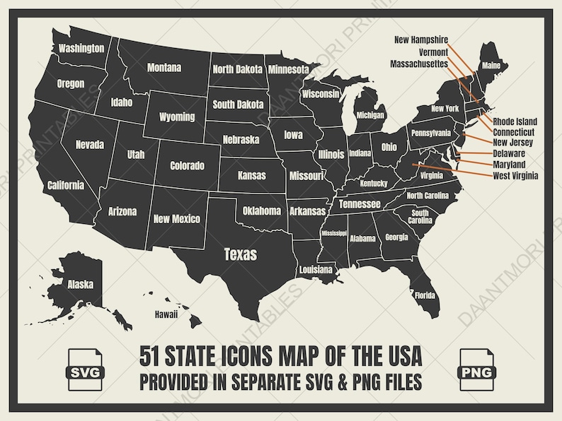 USA States Map SVG: US Map Clipart, American State Silhouettes (digital ...