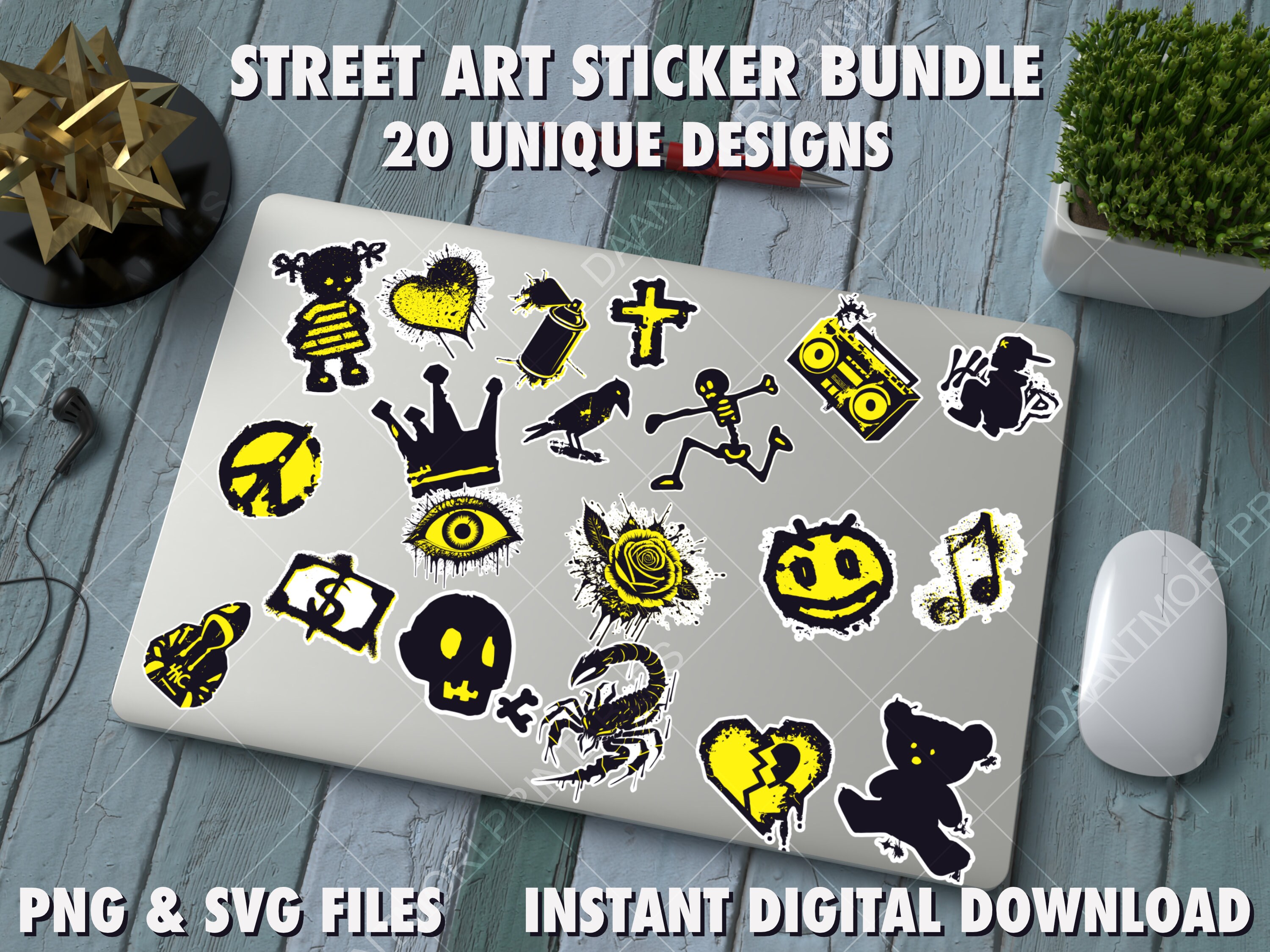 Street Art Stencil Stickers, PNG Sticker Bundle, Printable Sticker Art ...