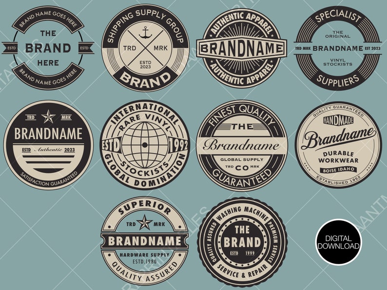 Vintage Round Badge Logo Bundle: Editable Vector Stamp Set (SVG, PNG ...