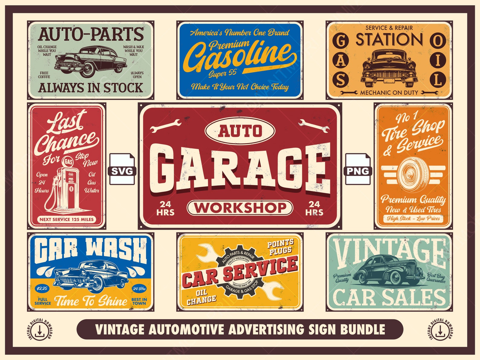 Vintage Garage Signs, Retro Advertising Signs, Vintage Transportation ...