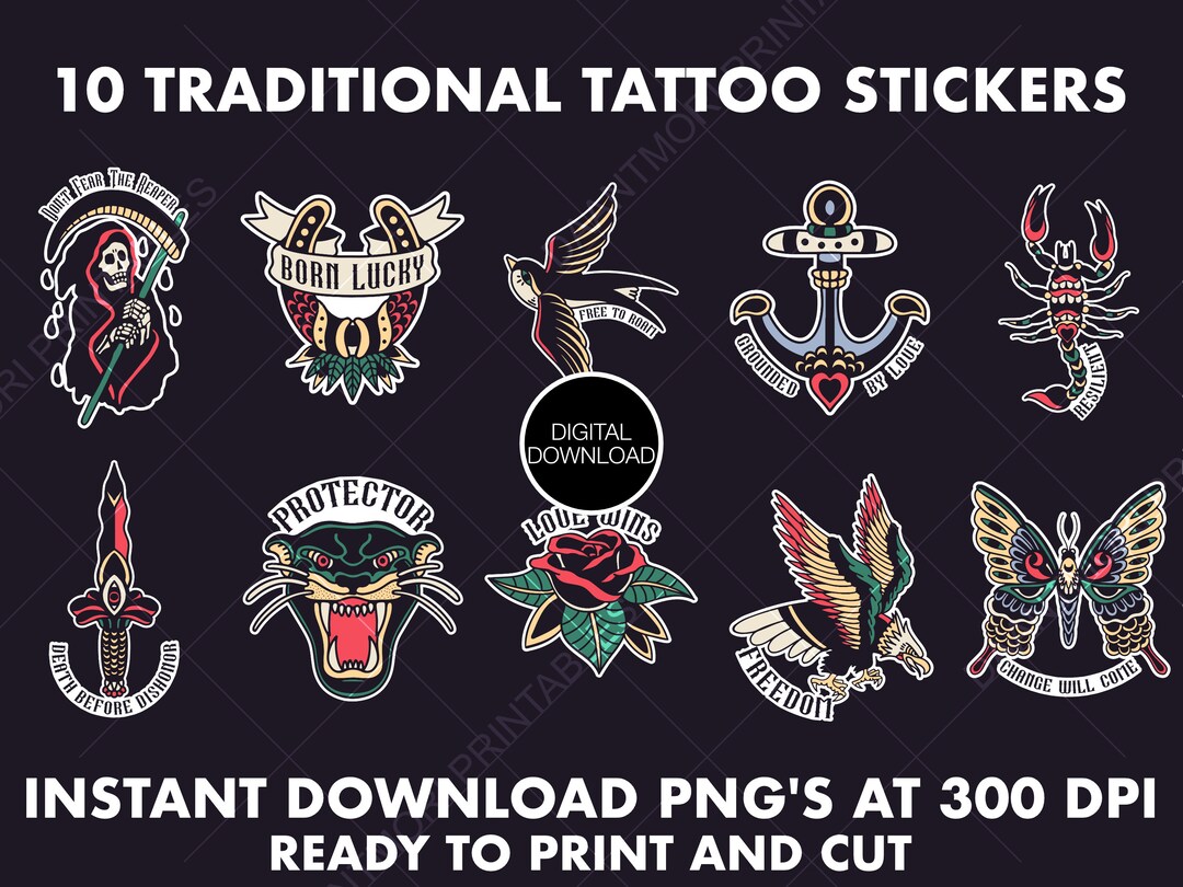 PNG Sticker Bundle Traditional Tattoo, Goodnotes Sticker Download ...