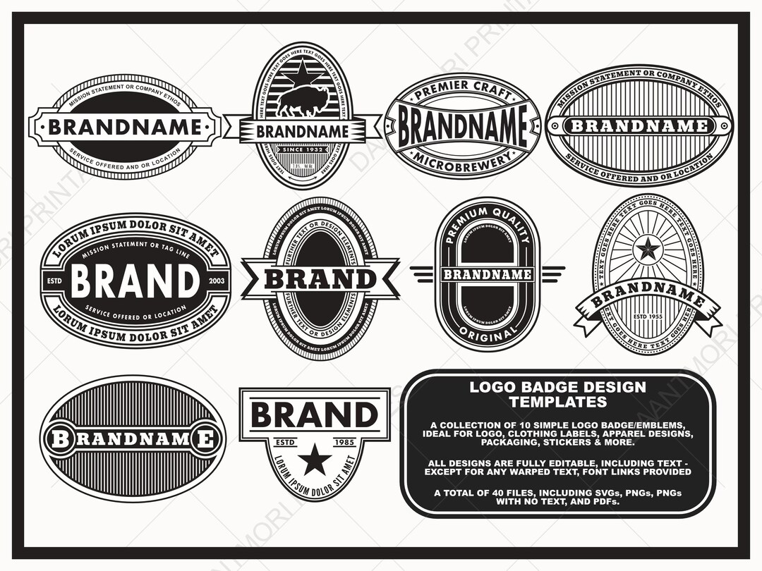 Vintage Oval Logo Badge Bundle: Editable Emblem Designs (digital ...