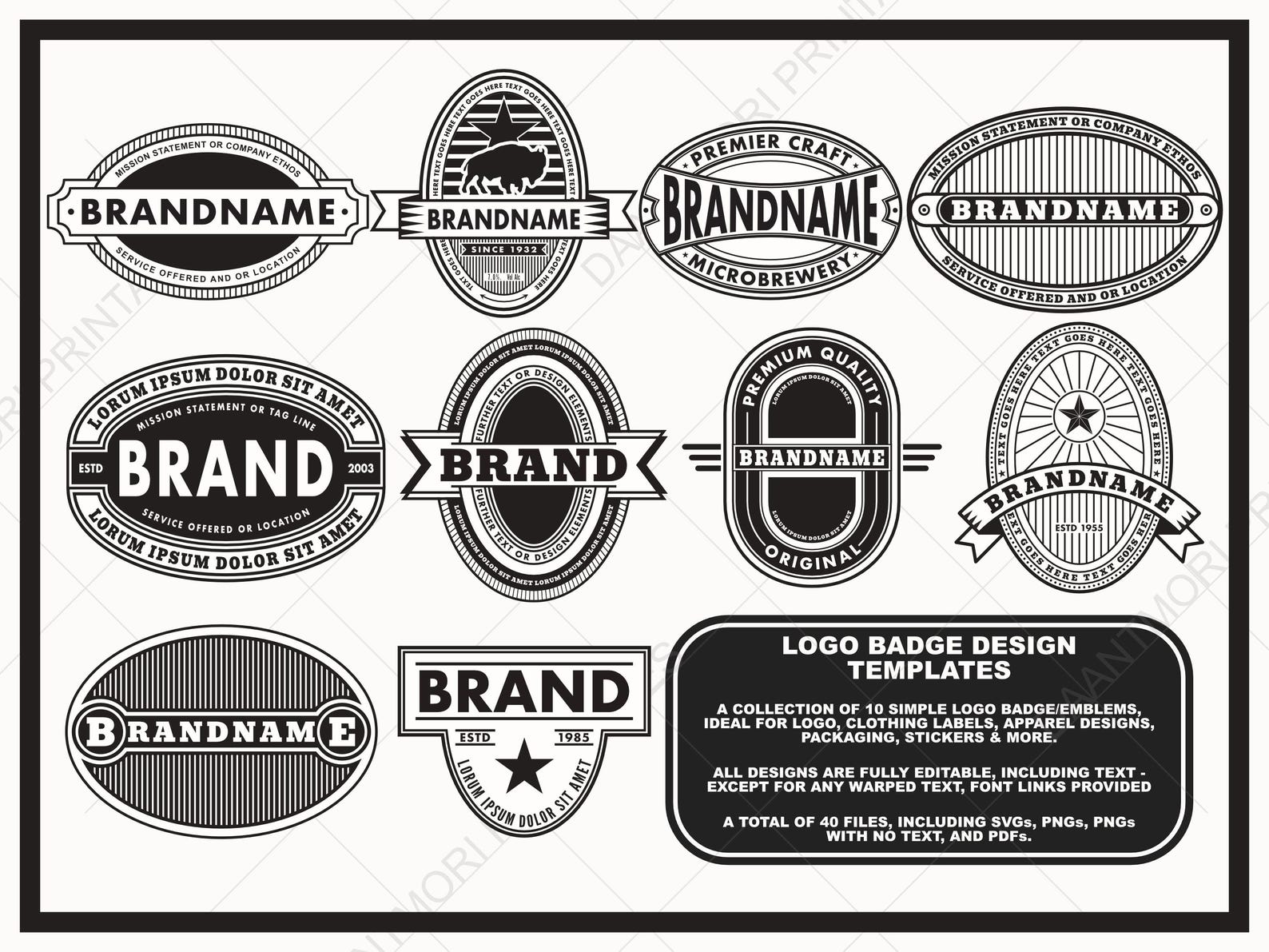 Vintage Oval Logo Badge Bundle: Editable Emblem Designs (digital ...