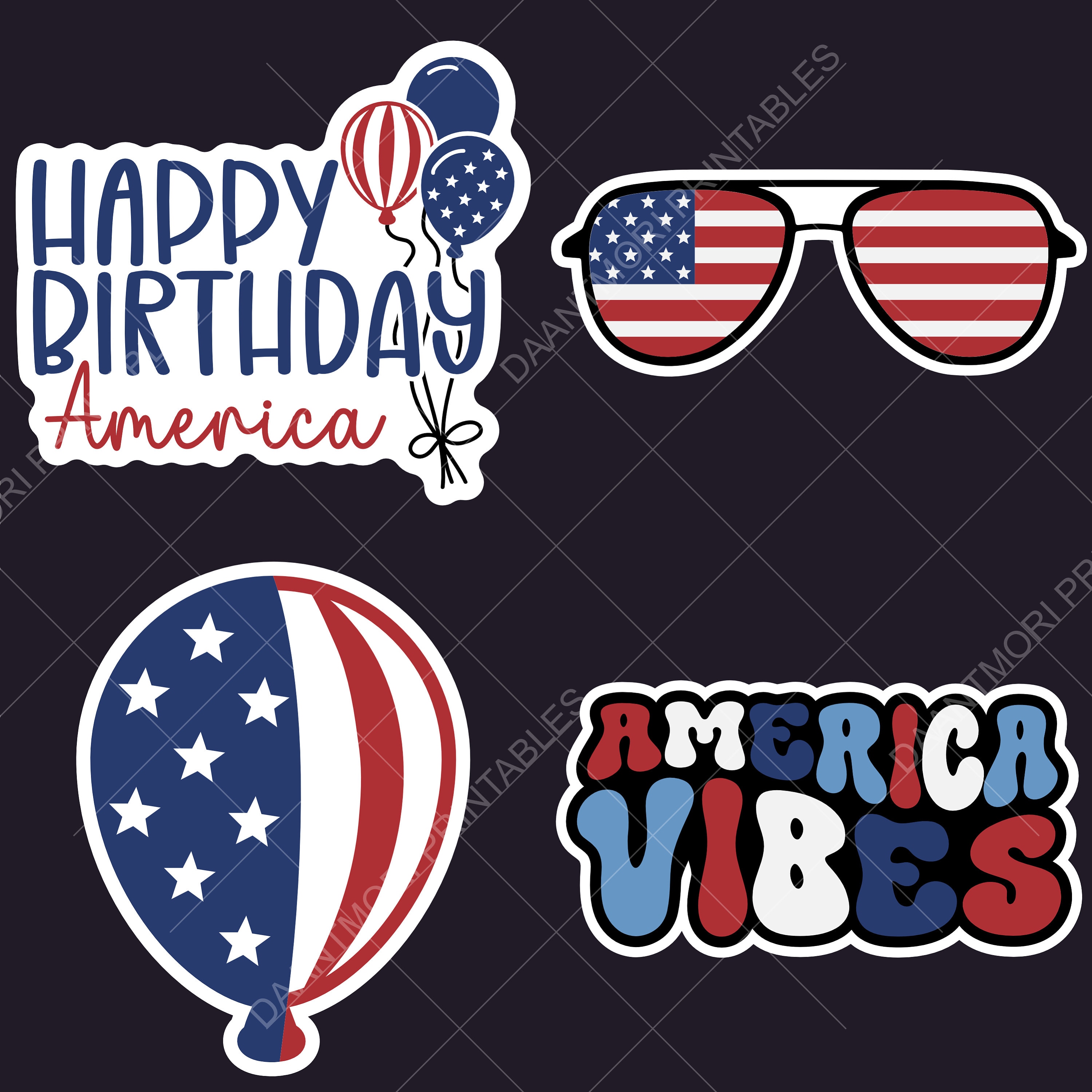 4th of July PNG Sticker Bundle, Independence Day Sticker Collection, US ...