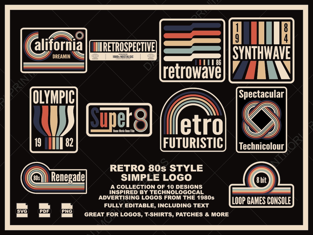 Retro 80s Logo Bundle, Vintage Badge Logo, Editable Logo, Computer Logo ...