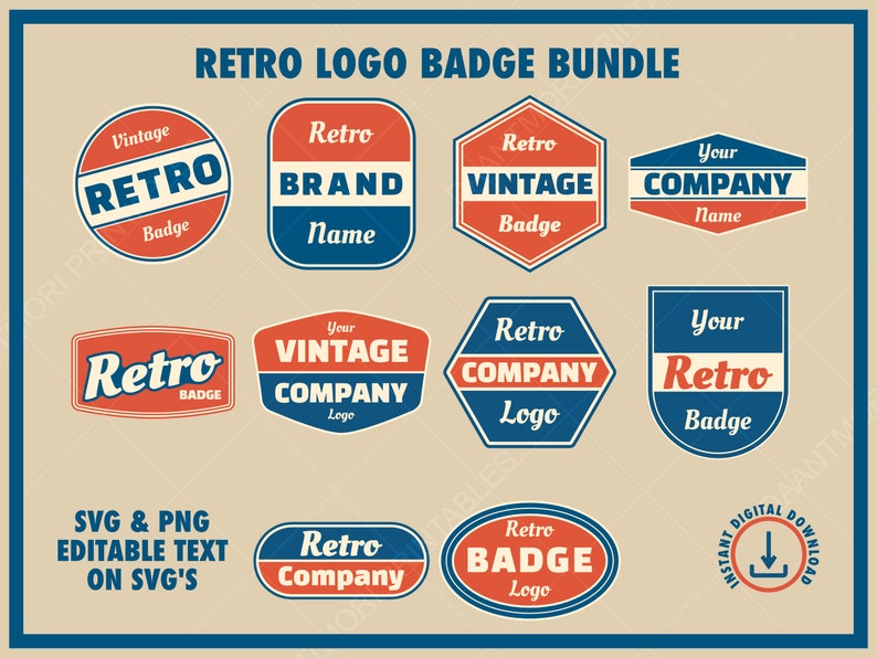 Retro Logo Badge Templates: Editable Vintage Company Logos (SVG, PNG ...