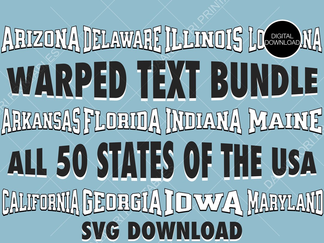 USA States SVG Bundle: Warped Text, College Varsity (digital Download ...