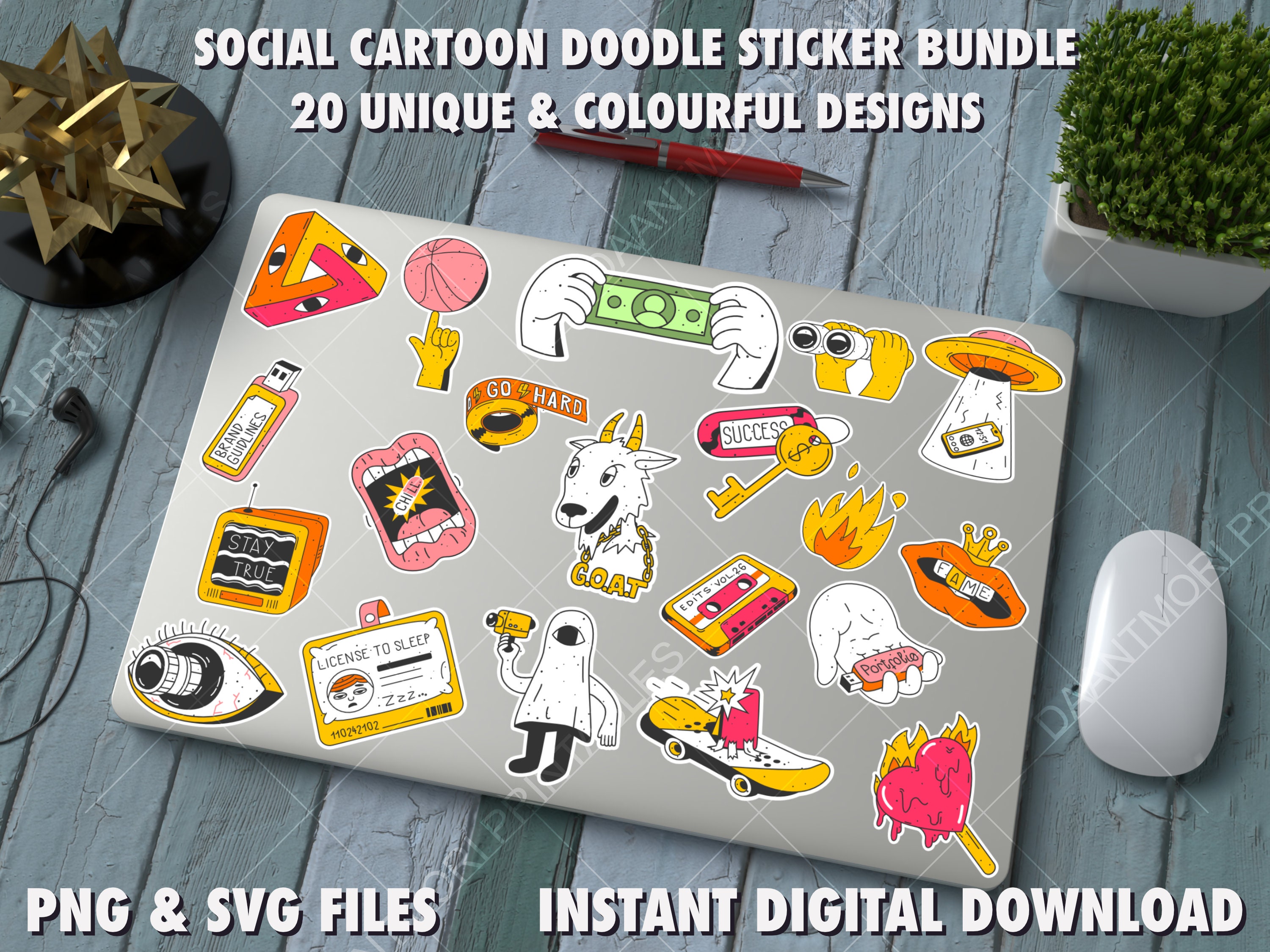 Cartoon PNG Sticker Bundle, Social Cartoon Doodle Stickers, Funny Hand ...